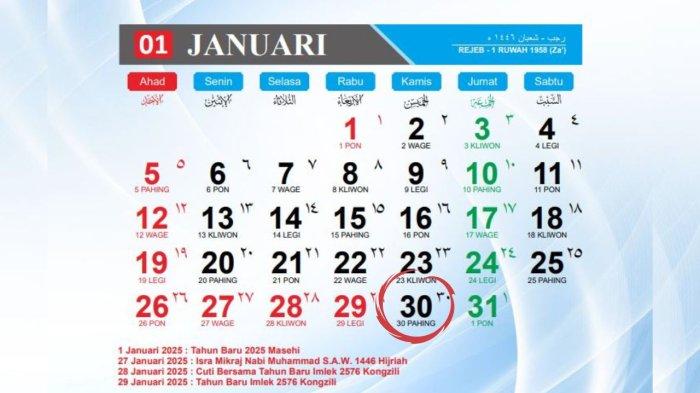 Kalender 2025 : Penanggalan Jawa Weton 30 Januari, Lengkap Neptu, Wuku ...