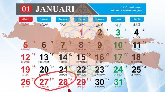 Kalender Januari 2025 : Weton Tanggal 27 & 28, Neptu, Wuku, Pasaran ...