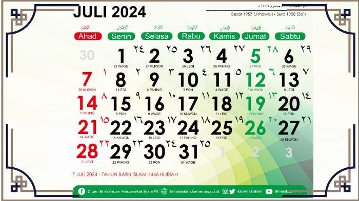 Kalender Juli 2024 PDF: Tahun Baru Jawa,8 Juli Peringatan Hari Apa? - Tribunbengkulu.com