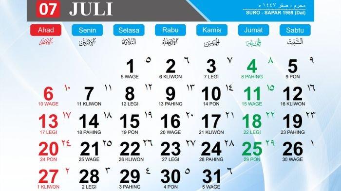 Kalender Juli 2025: Jadwal Libur, Tanggal Merah, Peringatan Hari Penting dan Penanggalan Jawa ...