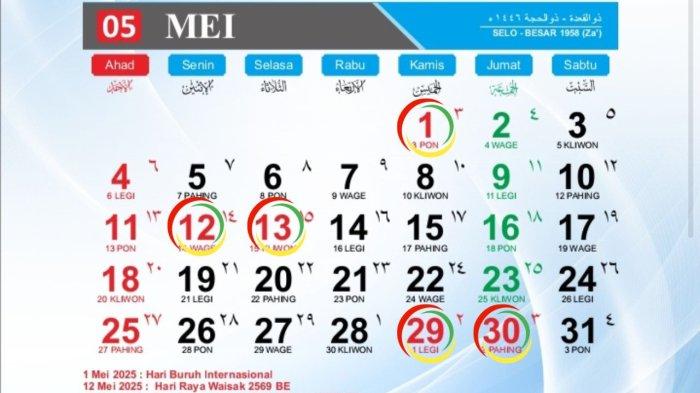 Kalender Mei 2025: Ada Libur Nasional, Cuti Bersama dan Long Weekend ...