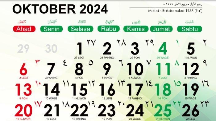Kalender Oktober 2024 Lengkap dengan Tanggal Merah, Libur Nasional ...