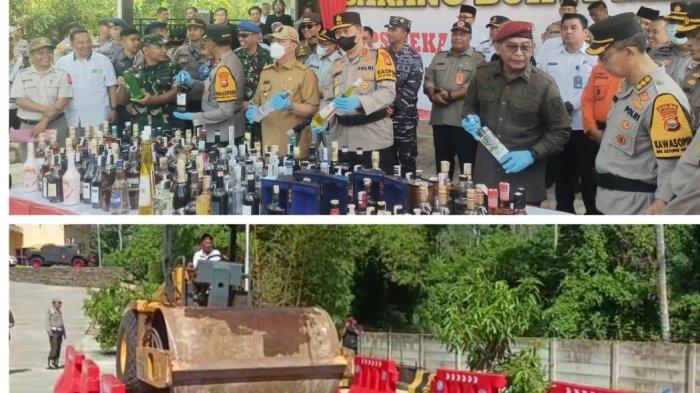 3.357 Botol Miras Hasil Operasi Pekat di Bengkulu Digilas Pakai Bulldozer - Tribunbengkulu.com
