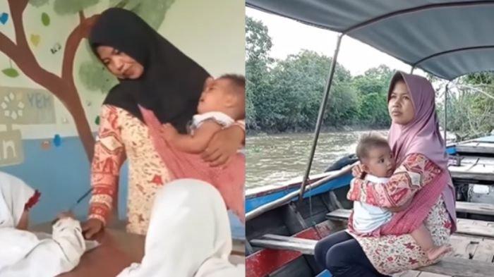 Perjuangan Qomariah Mengajar Puluhan Murid SD Muhamadiyah, Rela Seberangi Sungai Sambil Gendong ...