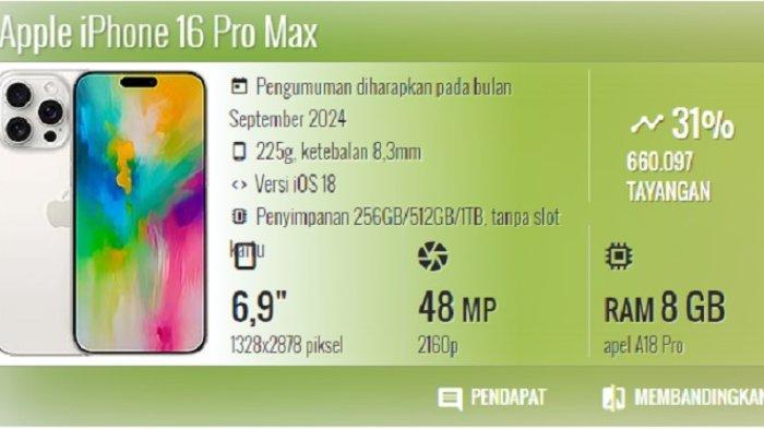 Spesifkasi iPhone 16 Pro Max Bocor, Apa Saja yang Baru ? - Tribunnewsbogor.com