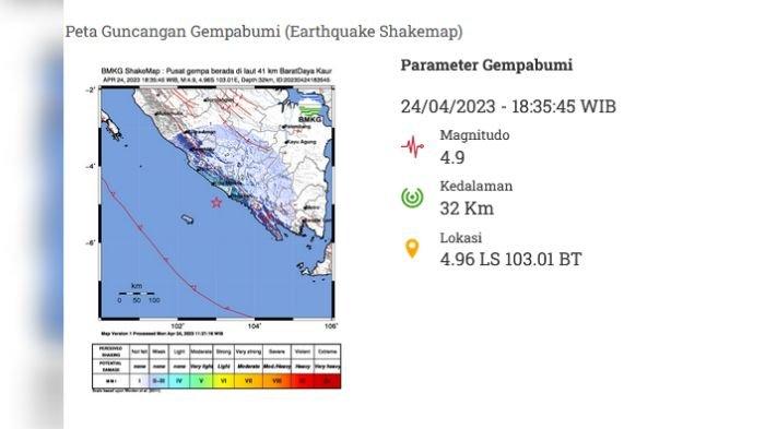 Gempa Terkini Melanda Kaur Bengkulu, Magnitudo 4,9 dan Berpusat di Laut, Ini Kata BMKG ...