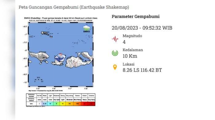 Gempa Terkini Hari Ini 20 Agustus 2023 Melanda Lombok Utara NTB, Pusatnya di Darat, Ini Kata ...