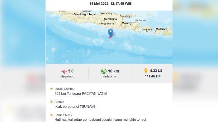 BREAKING News, Gempa 5,0 Baru Saja Melanda Pacitan Jawa Timur, Pusat Lindu di Laut, Ini Kata ...