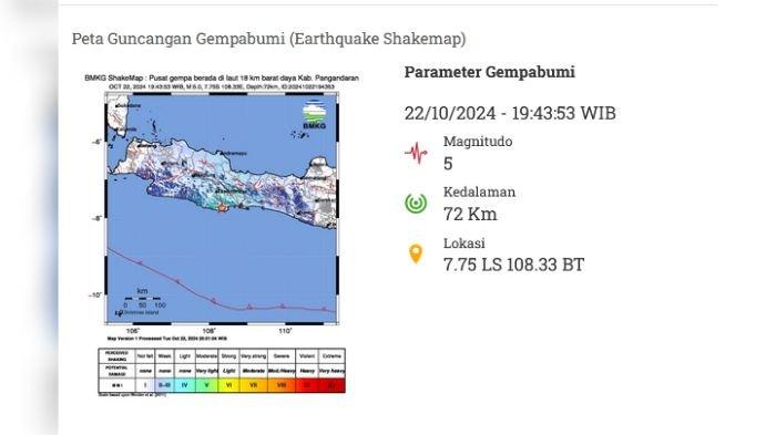 Gempa Terkini di Jawa Barat, Baru Saja Guncang Pangandaran, Magnitudo 5 ... Gempa Terkini di Jawa Barat, Baru Saja Guncang Pangandaran, Magnitudo 5 ...