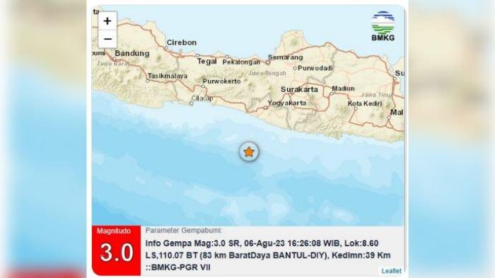 Baru Saja Gempa Bumi Melanda Laut di Dekat Bantul Yogyakarta, Ini Kata BMKG - Tribuncirebon.com