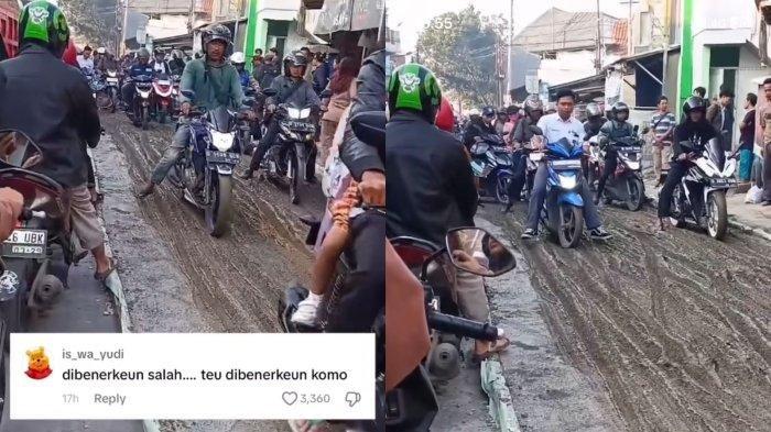 VIRAL, Jalan Baru Dicor di Nanjung Kabupaten Bandung Dilintasi Motor ...