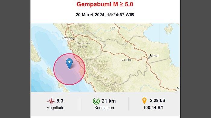 Gempa Terkini di Sumatera Barat M 5,3 Mengguncang Pesisir Selatan Hingga Mukomuko dan Padang ...