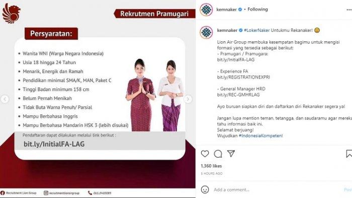 Lowongan Kerja Pramugari dan Pramugara Lion Air untuk LULUSAN SMA Sampai Kejar Paket C Boleh ...
