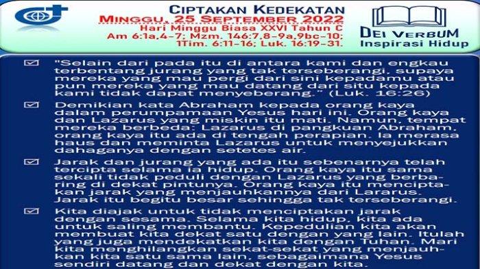 Bacaan Injil Katolik Hari Ini Minggu 25 September 2022, Lengkap dengan Mazmur Tanggapan ...