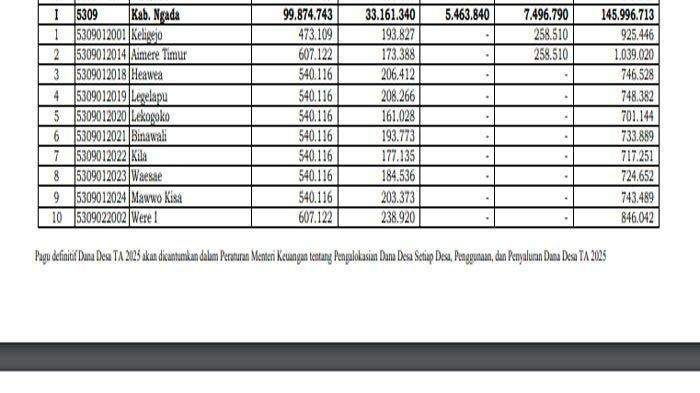 Sangat Menggiurkan, Ini Rincian Dana Desa 2025 Tiap Desa di Kabupaten Ngada-NTT, Ada 190 Desa ...