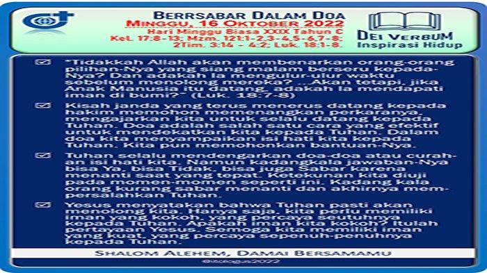 Kalender Katolik Minggu 16 Oktober 2022, Lengkap Bacaan Injil dan Mazmur Tanggapan ...
