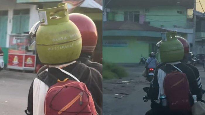 Viral Pembonceng Sepeda Motor di Maumere Flores Pakai Helm Tabung Gas Elpiji - Tribunflores.com