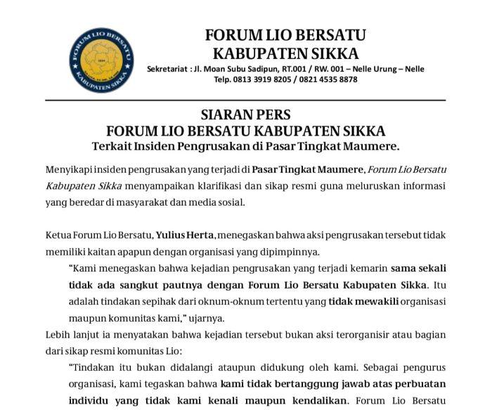 Pengrusakan di Pasar Tingkat Maumere Tidak Ada Kaitannya dengan Forum ...