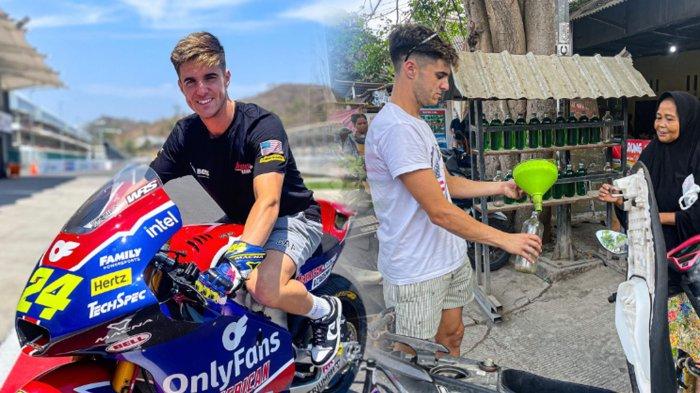 Aksi Melokal Pembalap Marcos Ramirez Isi Bensin Eceran Jelang MotoGP Mandalika 2023 - tribungayo.com