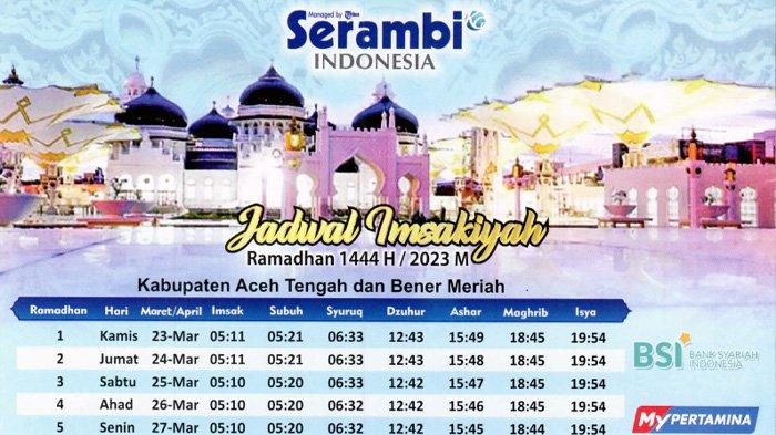 Jadwal Imsakiyah Ramadhan 1444 H/2023 untuk Wilayah Redelong Bener Meriah - tribungayo.com