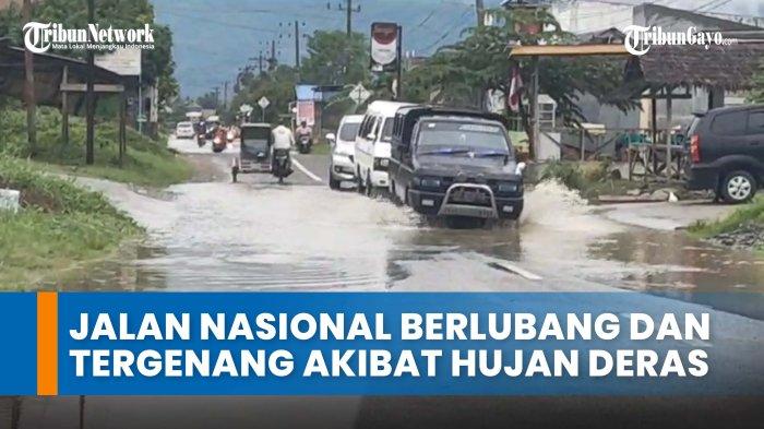 Jalan Nasional Berlubang dan Tergenang Akibat Hujan Deras Guyur Aceh Tenggara - tribungayo.com