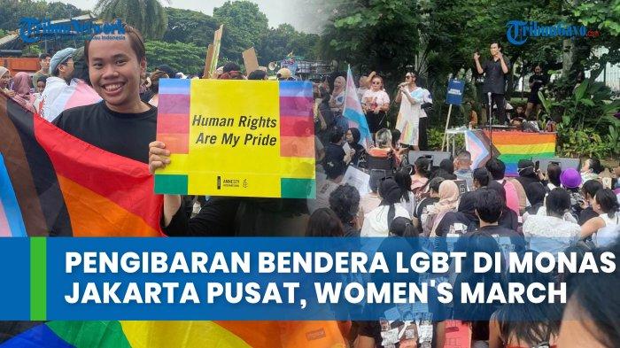 Pengibaran Bendera LGBT di Monas Jakarta Pusat pada Women's March 2023 ...