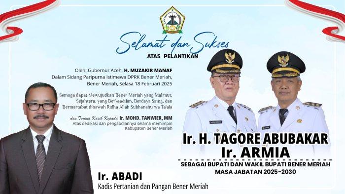 Distan Bener Meriah Mengucapkan Selamat atas Pelantikan Bupati dan ...