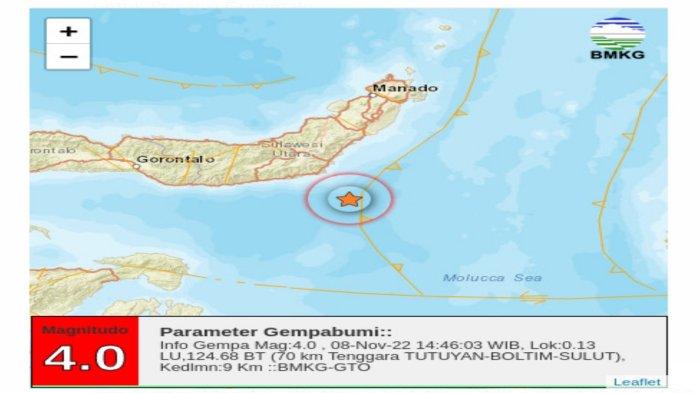 Gempa M4.0 SR Guncang Gorontalo Selasa 8 November 2022 Sore - Tribun Gorontalo