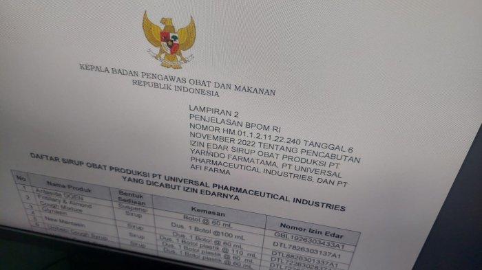 BPOM Cabut Izin Edar 69 Obat Sirup, Ada Unibebi hingga Paracetamol Anggur - Tribun Gorontalo