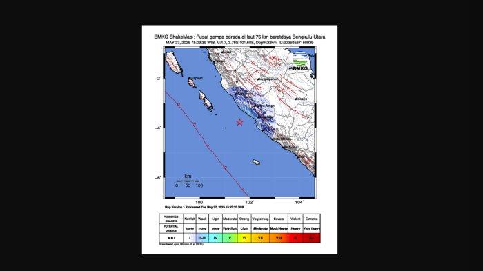 Getaran Gempa Bumi Magnitudo 4,7 Guncang Bengkulu Selasa Sore, Terasa hingga 4 Wilayah - Tribun ...