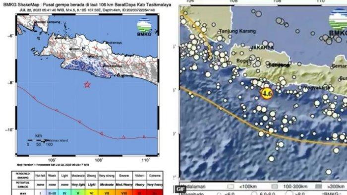 Gempa Bumi di Pulau Jawa Sabtu 22 Juli 2023, Info BMKG : Kedalaman Hanya 4 Kilometer, Dirasakan ...
