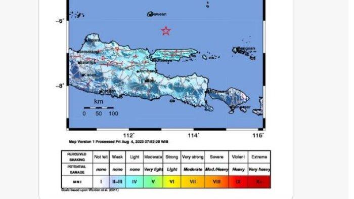 Gempa Bumi Magnitudo 5.5 di Bangkalan Jumat 04 Agustus 2023, Info BMKG : Terasa di Bali dan ...