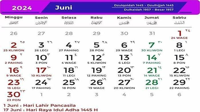 Daftar Libur Nasional dan Cuti Bersama Kalender Juni 2024, Lengkap ...
