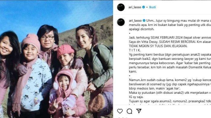 DIAM-DIAM Ari Lasso-Vitta Dessy Sudah Cerai Sejak Februari 2024, Tepat ...
