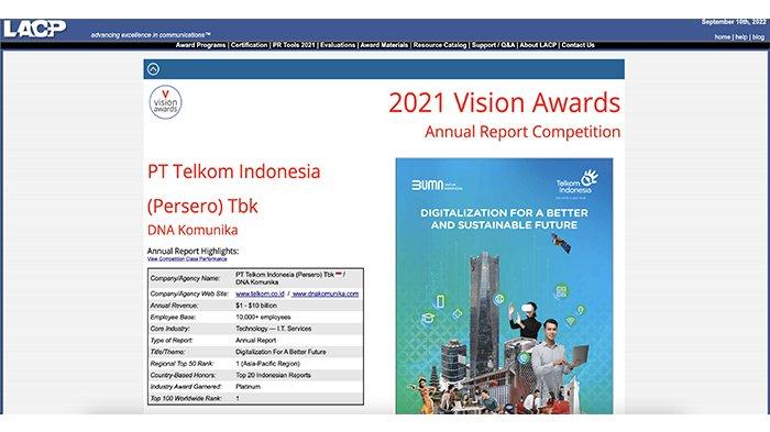 Telkom Sejajar Dengan Perusahaan Dunia, Pimpin Top 100 Worldwide Rank LACP Annual Report Award ...