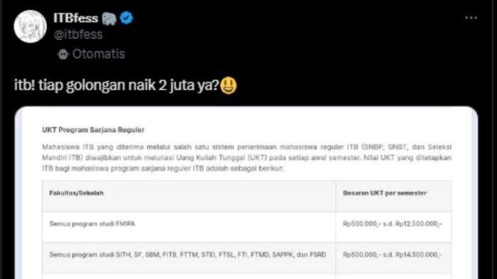 Viral Unggahan Bernarasi UKT ITB 2024 Naik Rp 2 Juta per Golongan, Pihak Kampus Beri Penjelasan ...