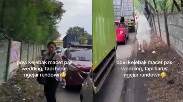 Viral, Aksi Nekat Pengantin Wanita Lari-lari Terjebak Macet ke Acara Akad Nikah, Bak Adegan Film ...