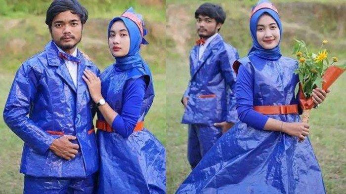 Viral, Pasangan Foto Prewedding Unik, Terpal Jadi Jas hingga Gaun ...