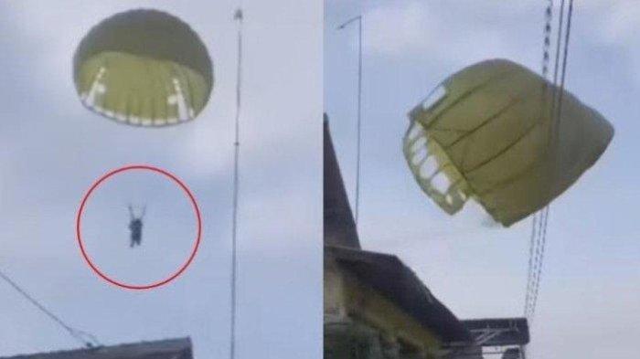 Viral Penerjun Payung TNI Mendarat di Atap Rumah, Warga Blitar Histeris ...