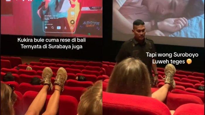 Viral, Bule "Santai" Angkat Kaki Selonjoran di Bioskop Surabaya, Satpam yang Tegur Tuai Pujian ...