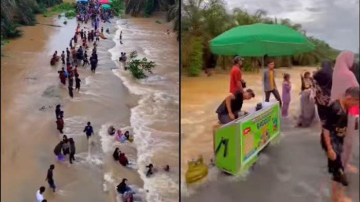 Viral Banjir Jadi Tempat Wisata di Riau, Anak-anak Asyik Berenang hingga Ada Tukang Dagang ...