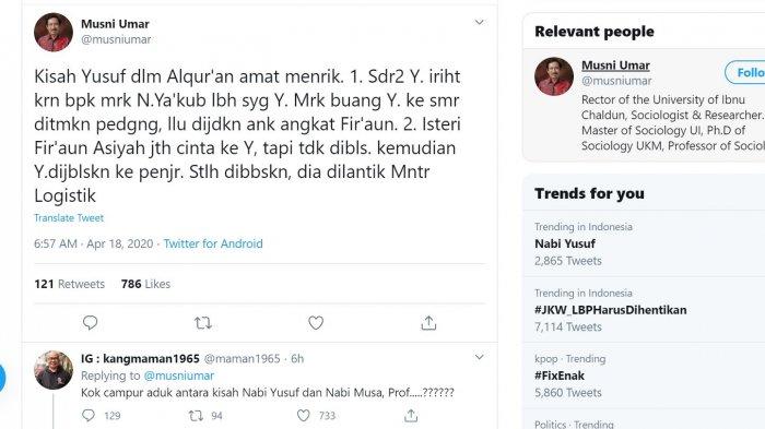Cuitan Musni Umar Rektor Ibnu Chaldun Trending Topik Twitter, Nabi ...