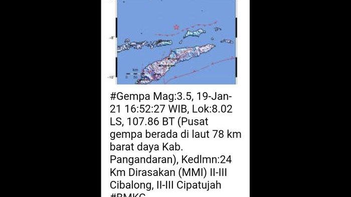 Gempa Bumi Terjadi di Pangandaran, Getarannya Dirasakan hingga Garut, Jenis Gempa Dangkal ...