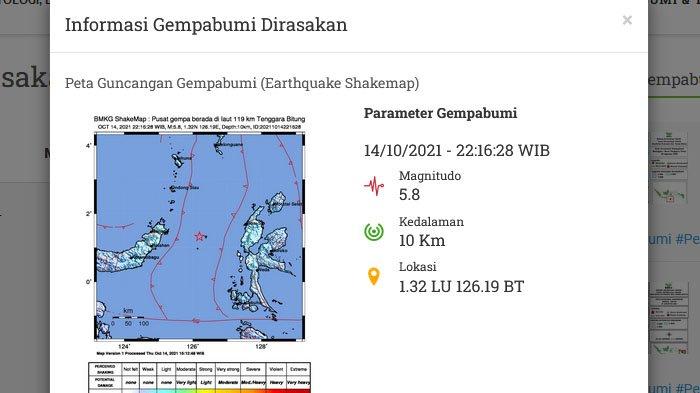 Baru Saja Gempa 5,8 Melanda Bitung Malam Ini, Berikut Daerah yang Rasakan Guncangan Lindu Kata ...