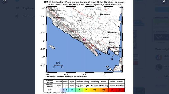 Siang Ini, Gempa Bumi Goyang Lampung Barat, BMKG: Pusat Gempa di Darat ...
