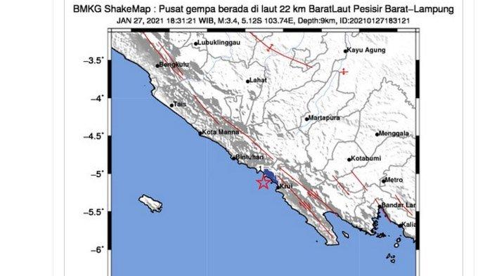 Baru Saja 2 Gempa Guncang Pesisir Barat Lampung Malam Ini, Pertama 5,4 ...