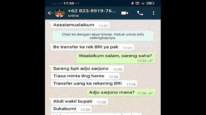 AWAS ! Nomor WA Palsu Wakil Bupati Sukabumi, Kirim Pesan Minta Transfer Uang, Akun FBnya Pun ...