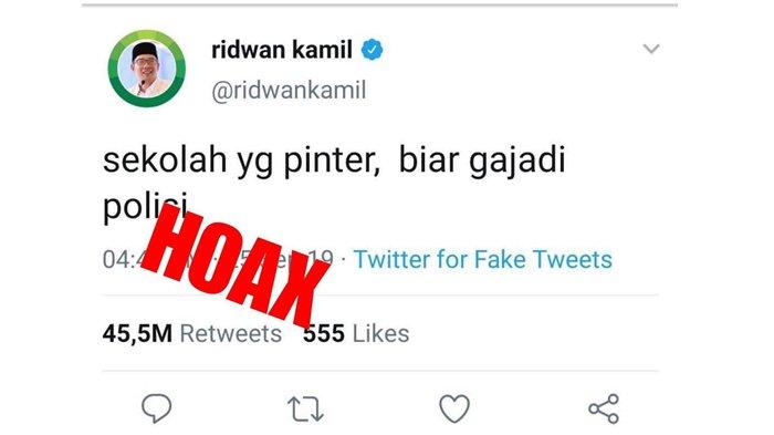 Ridwan Kamil Difitnah, Foto Tweet 'Sekolah yang Pinter, Biar Ga Jadi ...