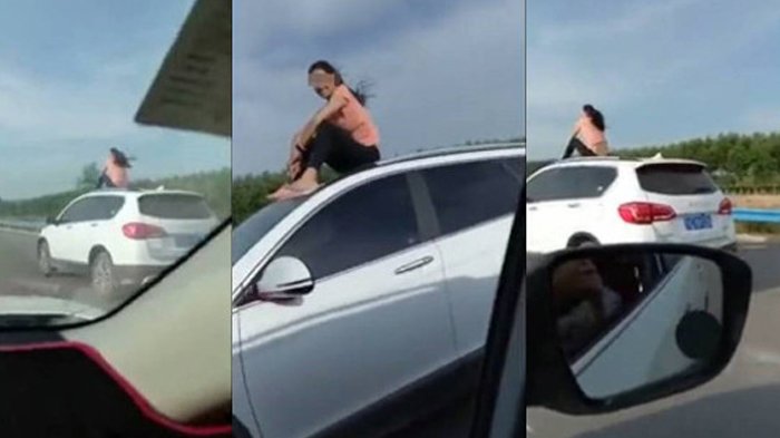 Duduk di Atas Mobil yang Sedang Melaju Kencang, Wanita ini Malah ...