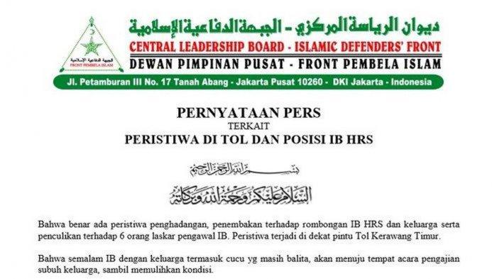 SURAT FPI, Benarkan Ada Penembakan di Tol, Sebut Tujuan Perjalanan ...